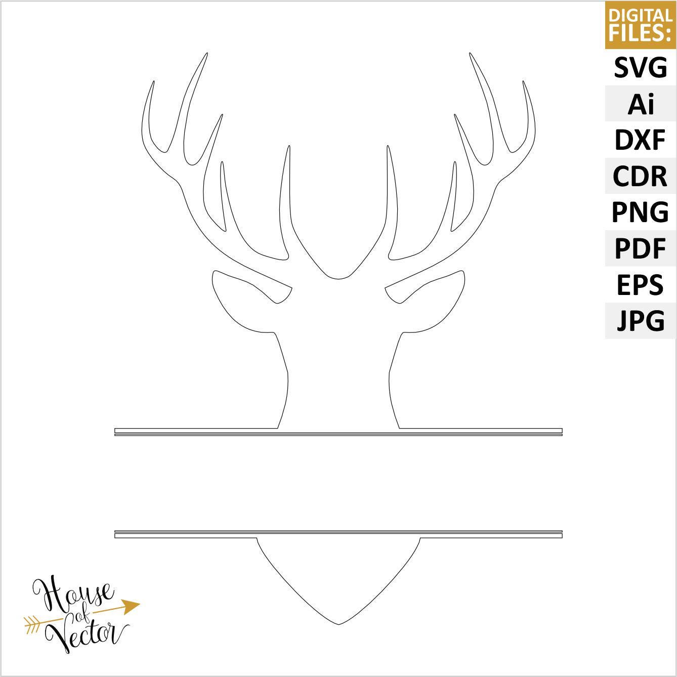 Stag, Deer Head Split Monogram, SVG Vector Files, PNG File Clipart ...