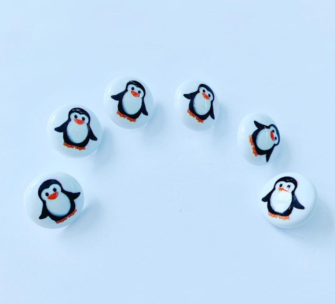 Shank Buttons, 6 Little Penguin Buttons, Sewing, Crochet, Knitting ...