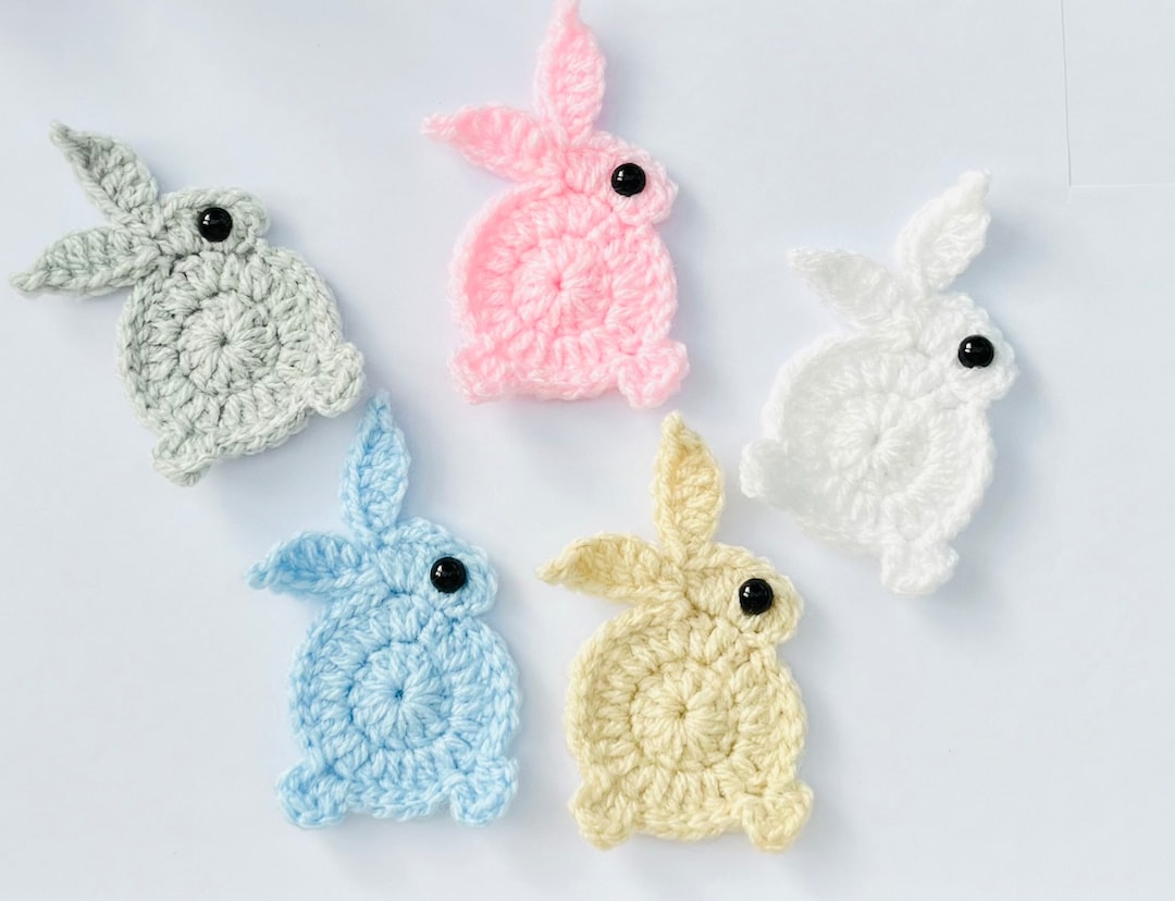 Crochet Bunny Appliqués, 1 Cute Bunny Motif, Embellishments, Sewing ...