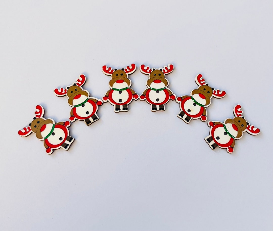 Wooden Buttons, 6 Christmas Reindeer Wooden Buttons, Sewing, Crochet ...