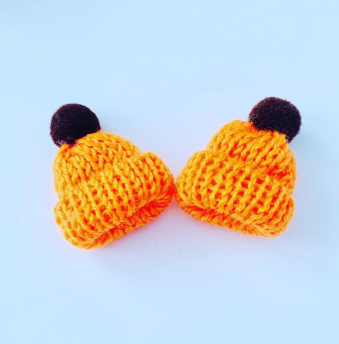 Mini Knitted Bobble Hat 2 Orange Pompom Hats Christmas Tree - Etsy UK