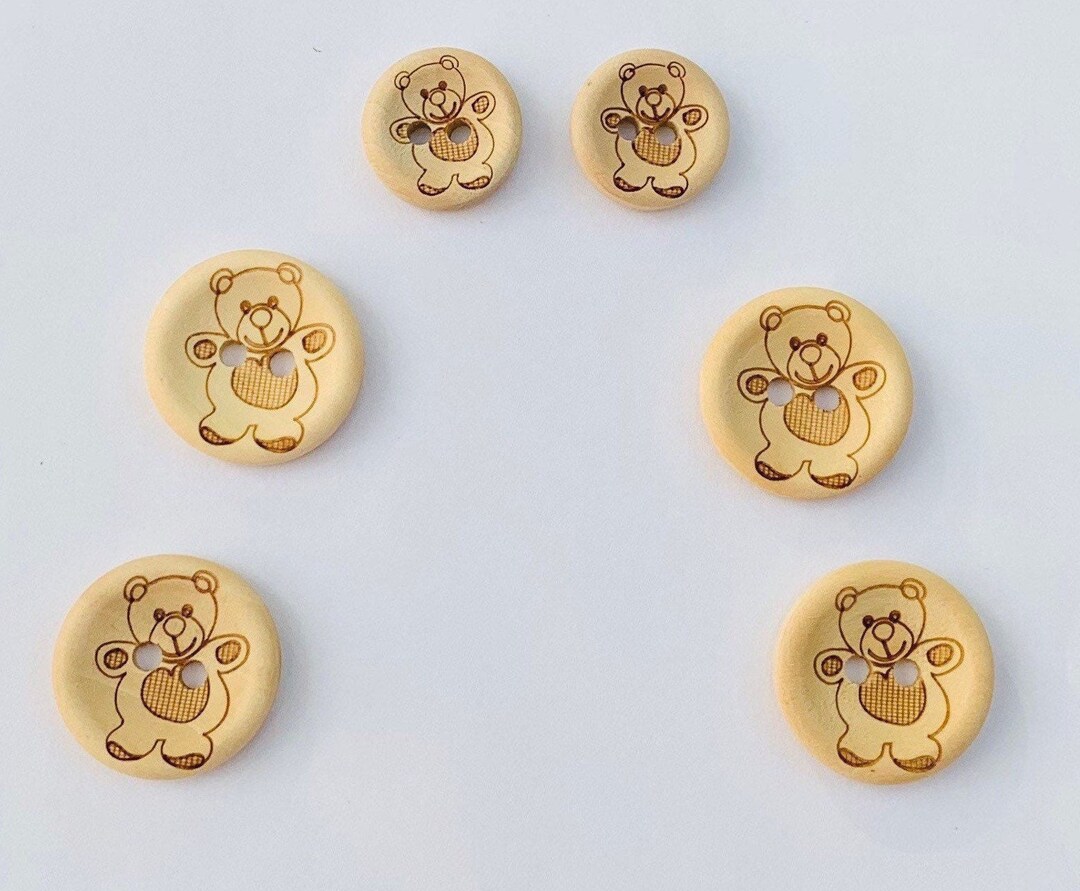 Wooden Buttons, 6 Teddy Bear Wooden Buttons, Sewing, Crochet, Knitting ...