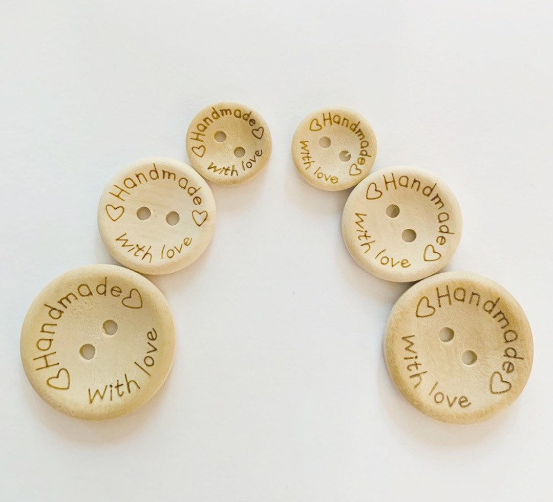 Wooden Buttons 6 Handmade With Love Wooden Buttons Sewing - Etsy