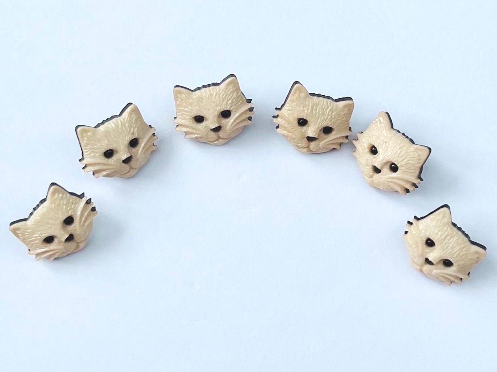 Plastic Shank Buttons, 6 Little Cat Buttons, Sewing, Crochet, Knitting ...