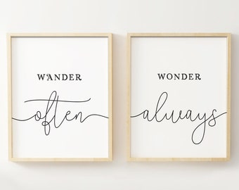 Wander Often Wonder Always Art // Calligraphy Word Wall Print - Etsy
