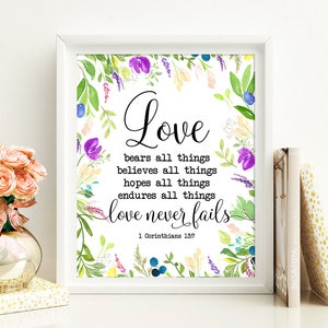 Love Bears All Things PRINTABLE Bible Verse Wall Art Christian Home ...