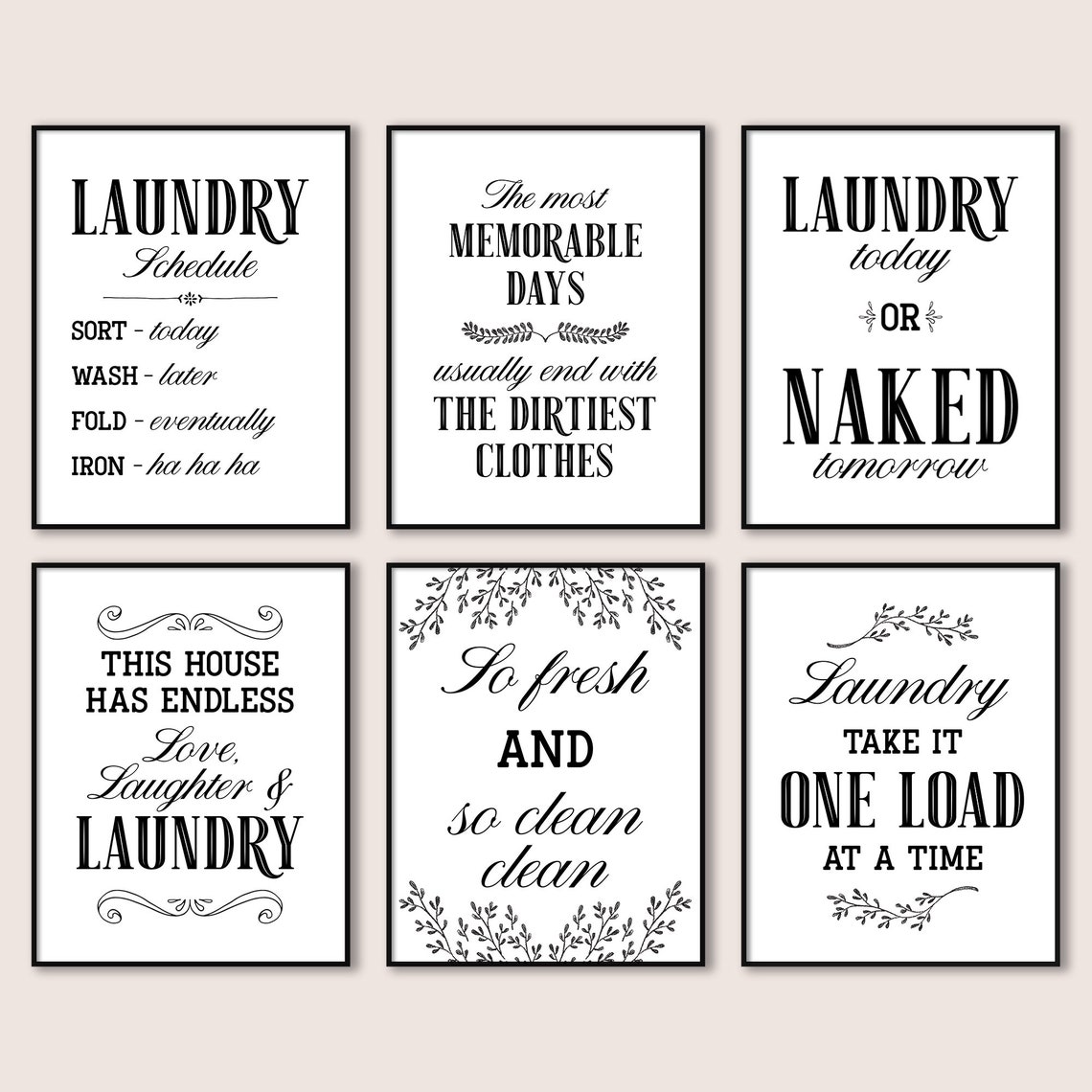 Laundry Set of 6 Printable Posters Modern Calligraphy Print - Etsy
