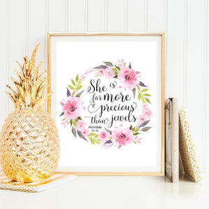 She is Far More Precious Than Jewels PRINTABLE Nursery Decor Christian ...