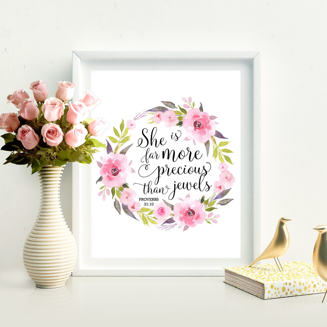 She is Far More Precious Than Jewels PRINTABLE Nursery Decor Christian ...