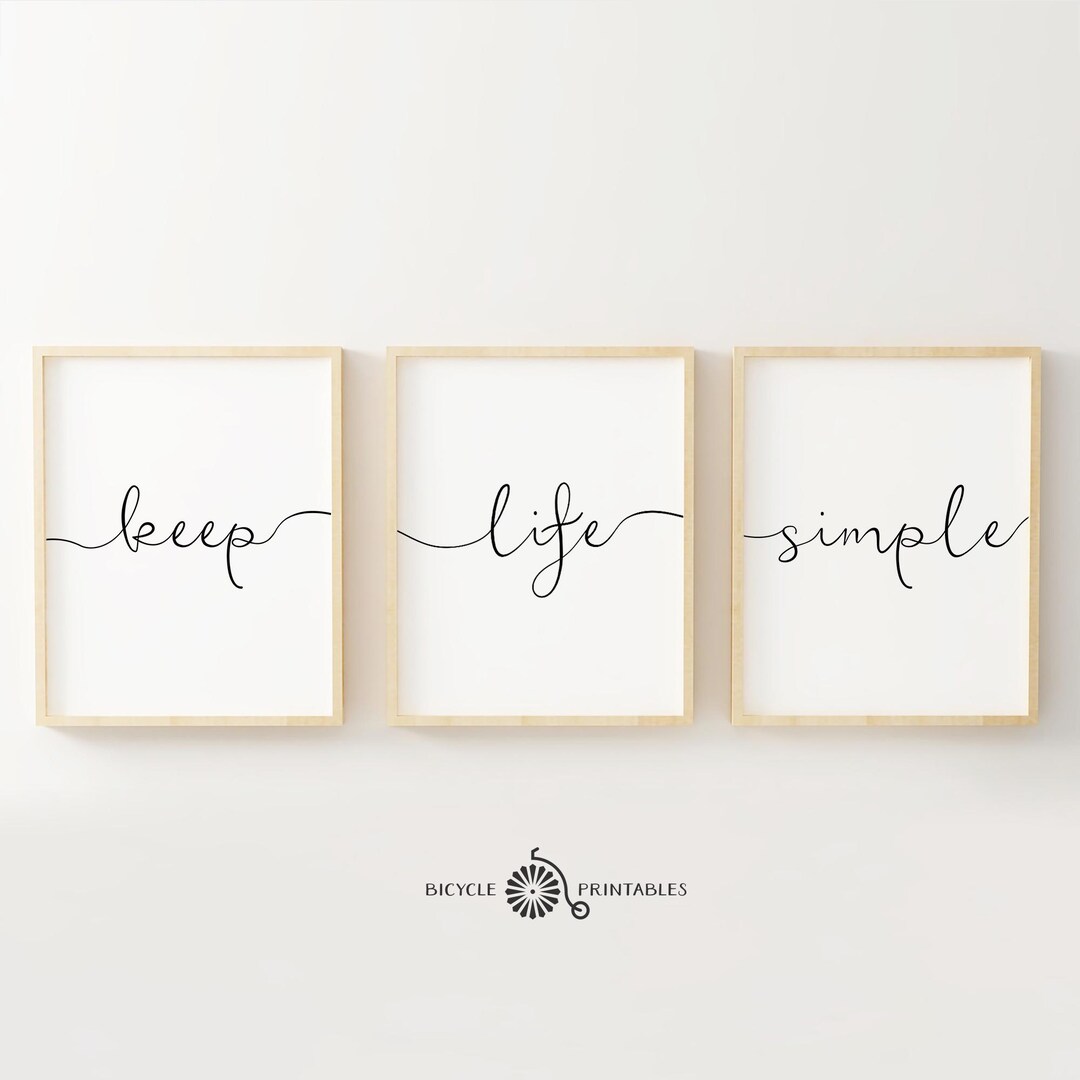 Keep Life Simple Set of 3 Prints, Home Decor Wall Gallery, Living Room ...