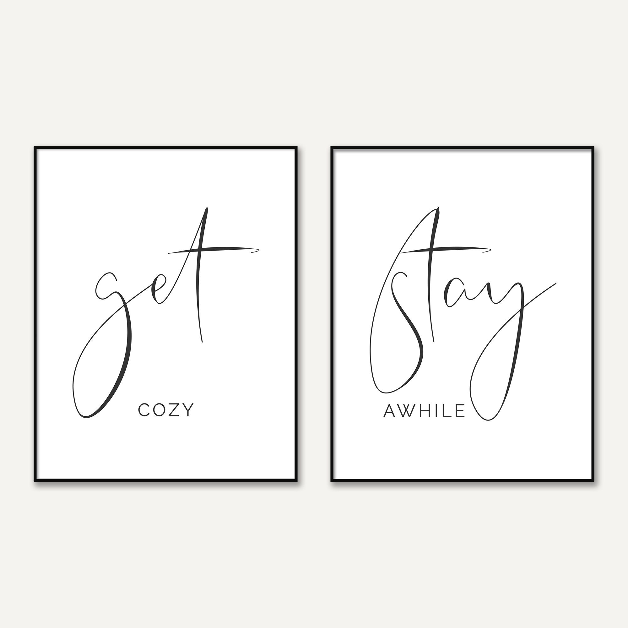 Get Cozy Stay a While Printable Set Printable Quote Diptych | Etsy