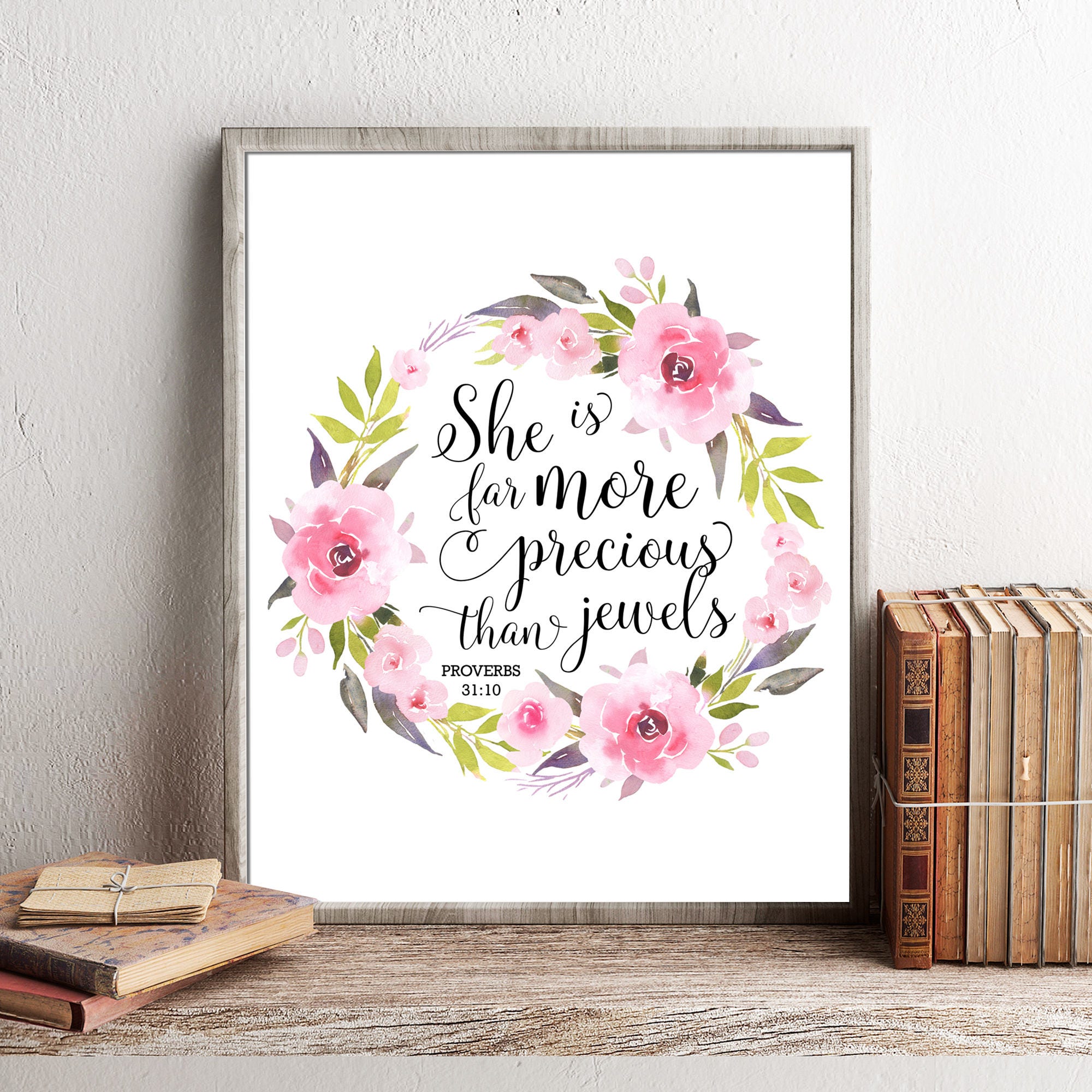 She is Far More Precious Than Jewels PRINTABLE Nursery Decor Christian ...