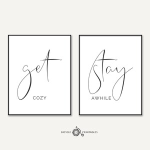 Get Cozy Stay a While Printable Set, Printable Quote Diptych, Guest ...