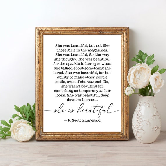 She is Beautiful Quote She was Beautiful Quote Print Scott | Etsy