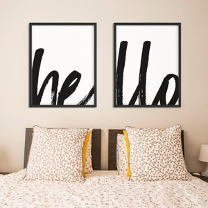 Hello Print Sign Hello Poster Set of 2 Pieces Wall Art Decor Typography ...