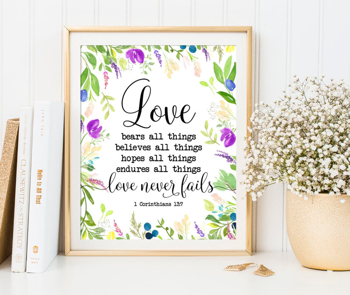 Love Bears All Things PRINTABLE Bible Verse Wall Art Christian | Etsy
