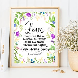 Love Bears All Things PRINTABLE Bible Verse Wall Art Christian Home ...