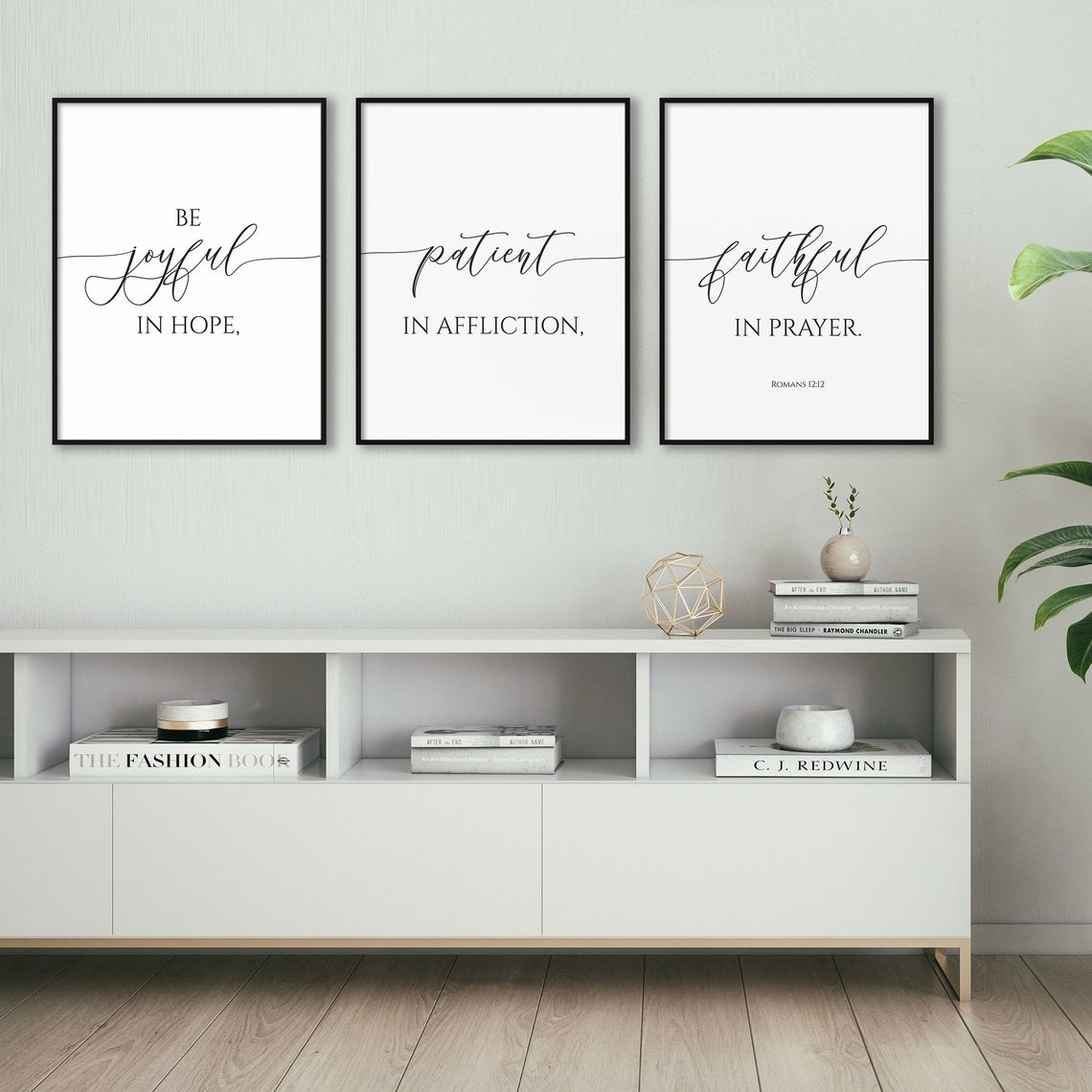 Bible Quote Wall Art Set of 3 Printable Posters - Be Joyful in Hope ...