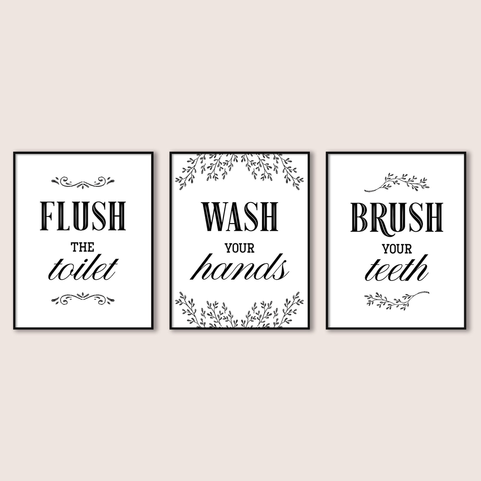 Bathroom Set of 3 Modern Calligraphy Printable Posters Flush the Toilet ...
