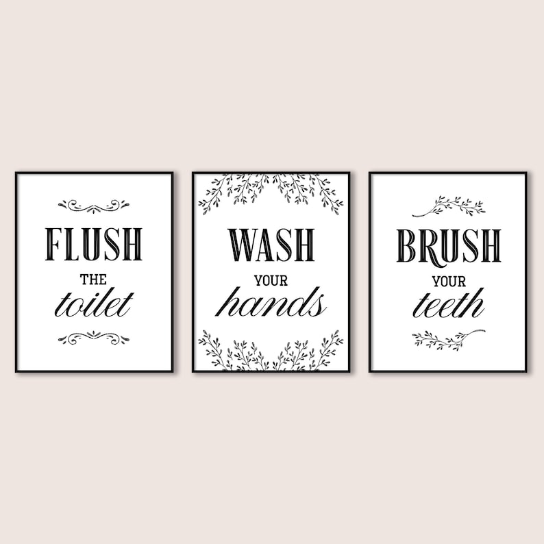 Bathroom Set of 3 Modern Calligraphy Printable Posters Flush | Etsy