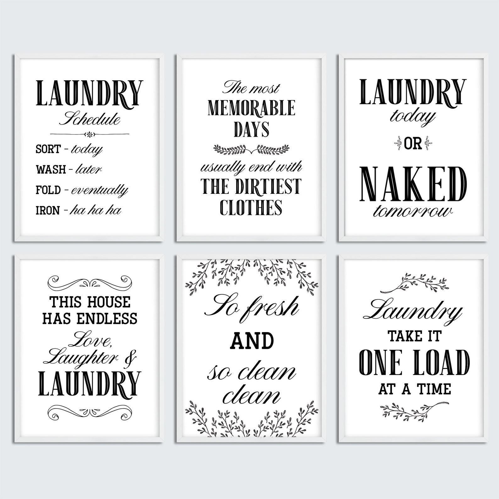 Laundry Set of 6 Printable Posters Modern Calligraphy Print Cosy Home ...