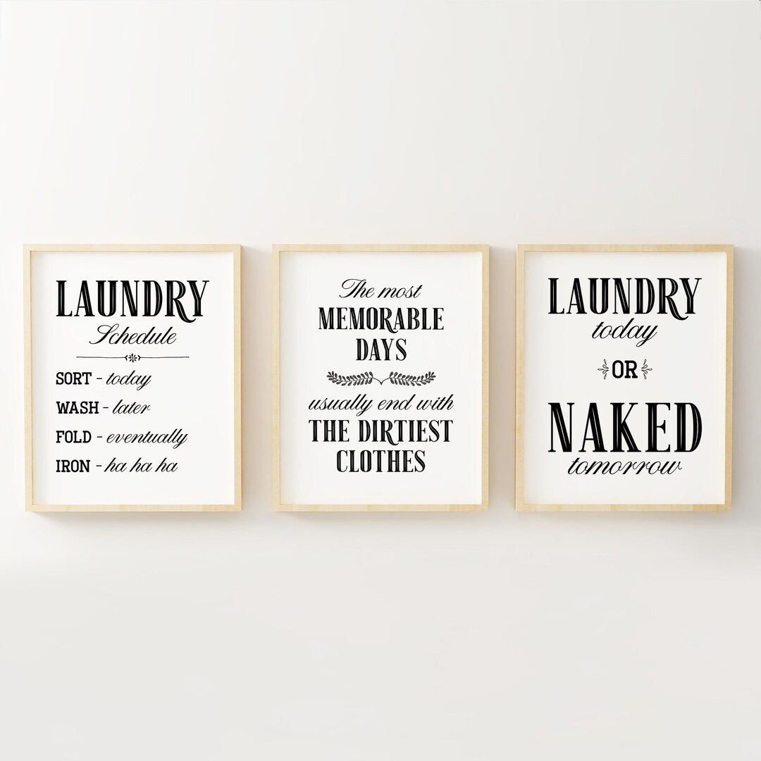 Laundry Set of 3 Printable Signs Memorable Days Laundry or Naked ...