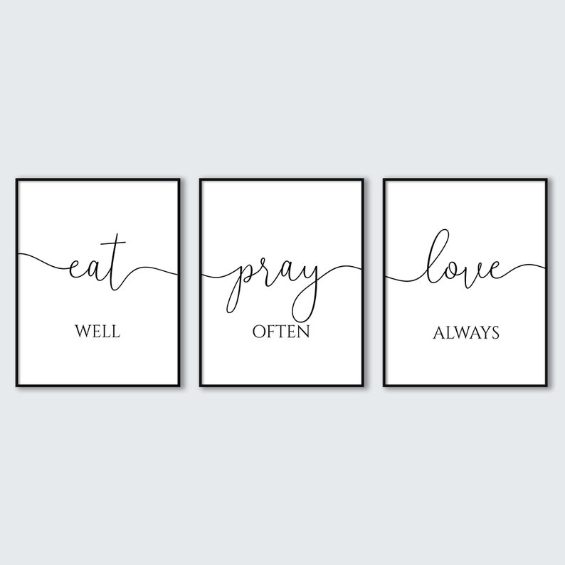 Eat Well Pray Often Love Always Set of 3 Prints, Printable Poster Set ...