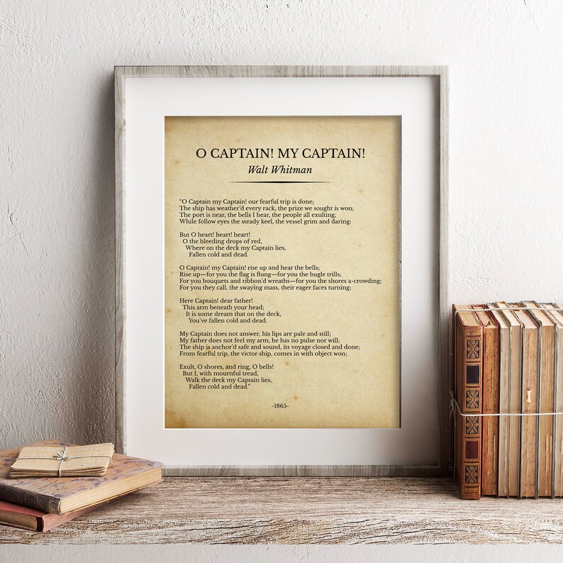 O Captain My Captain Poem Print Walt Whitman Poem Print Poetry Wall Art ...