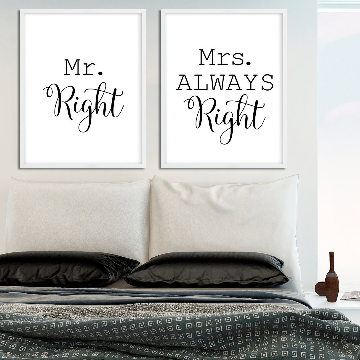 Mr Right Mrs Always Right Printable Quote Set of 2 Prints Room | Etsy