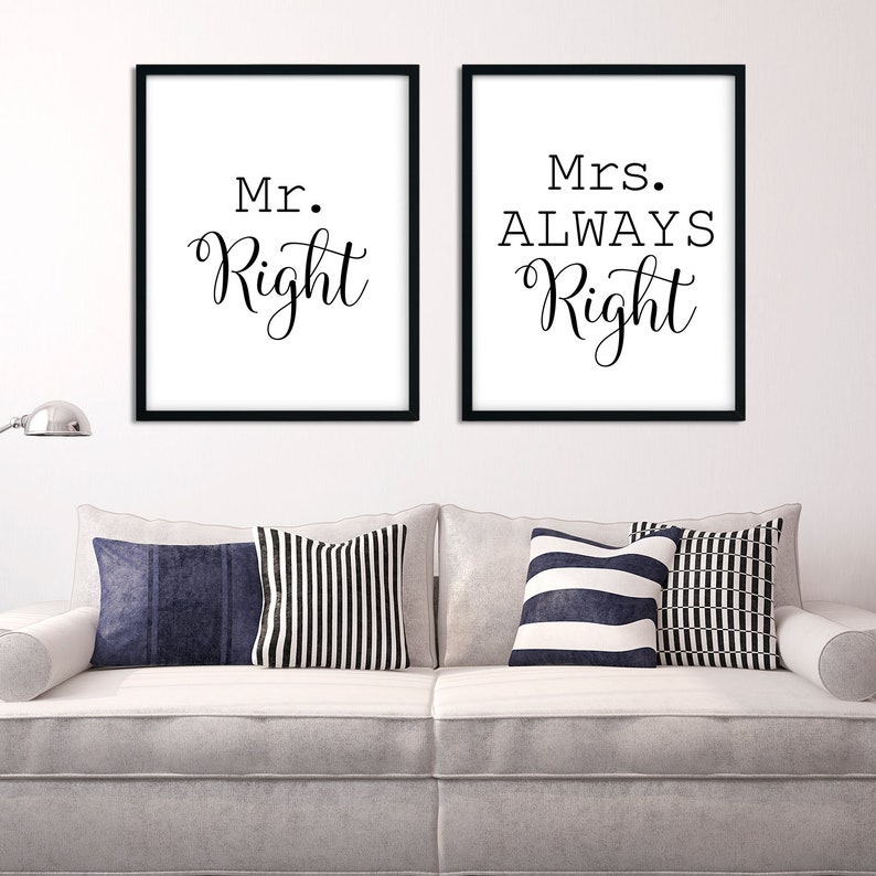 Mr Right Mrs Always Right Printable Quote Set of 2 Prints Room - Etsy