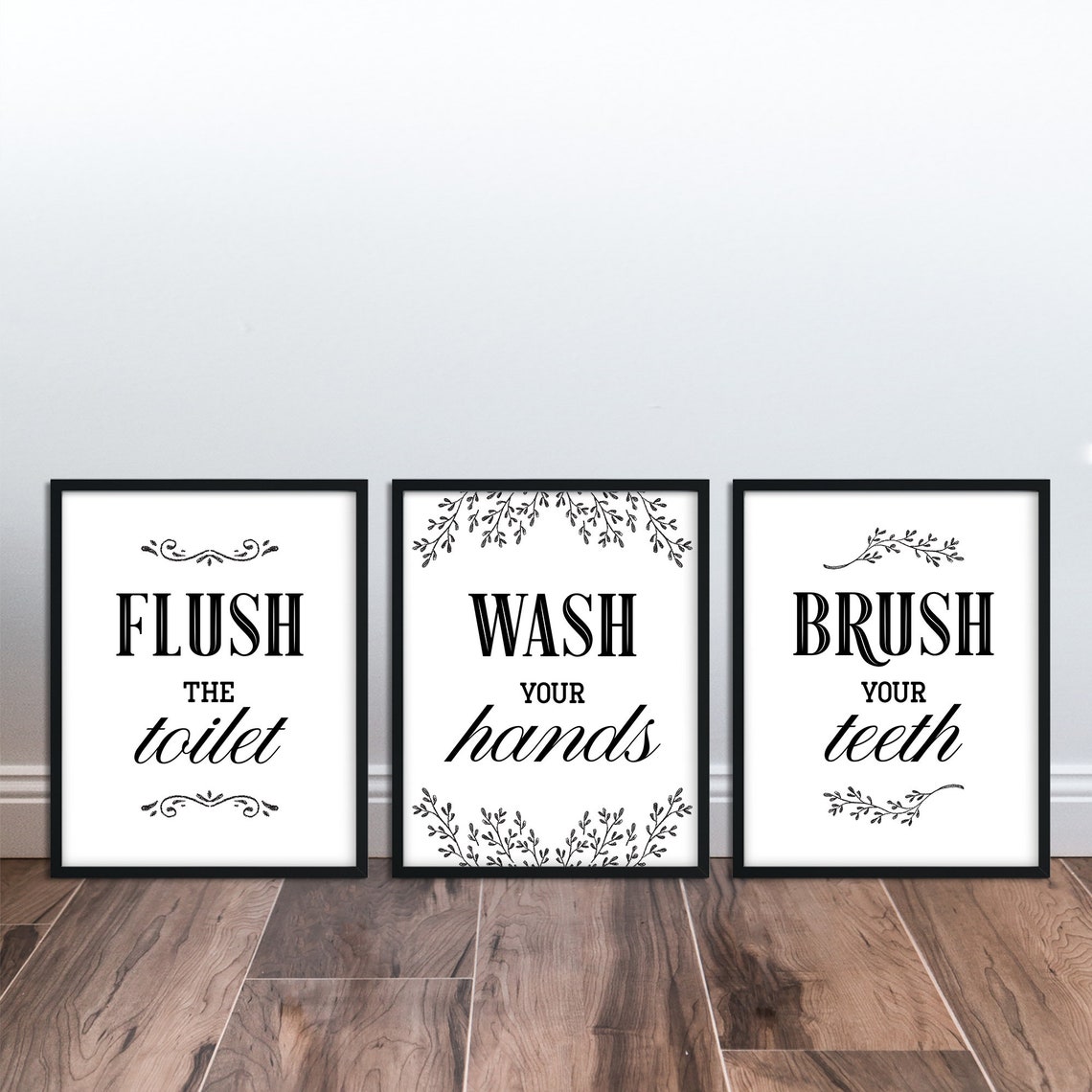 Bathroom Set of 3 Modern Calligraphy Printable Posters Flush the Toilet ...