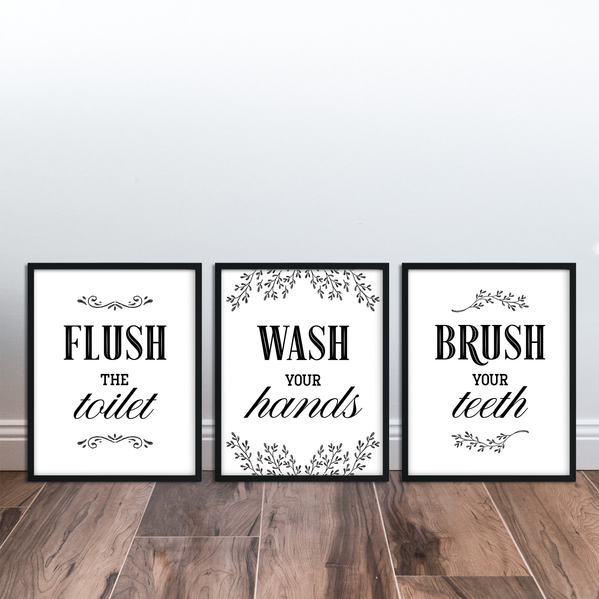 Bathroom Set of 3 Modern Calligraphy Printable Posters Flush | Etsy