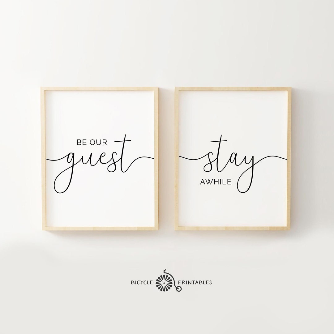 Be Our Guest Stay Awhile Quote Print, Handwritten Style Diptych Wall ...