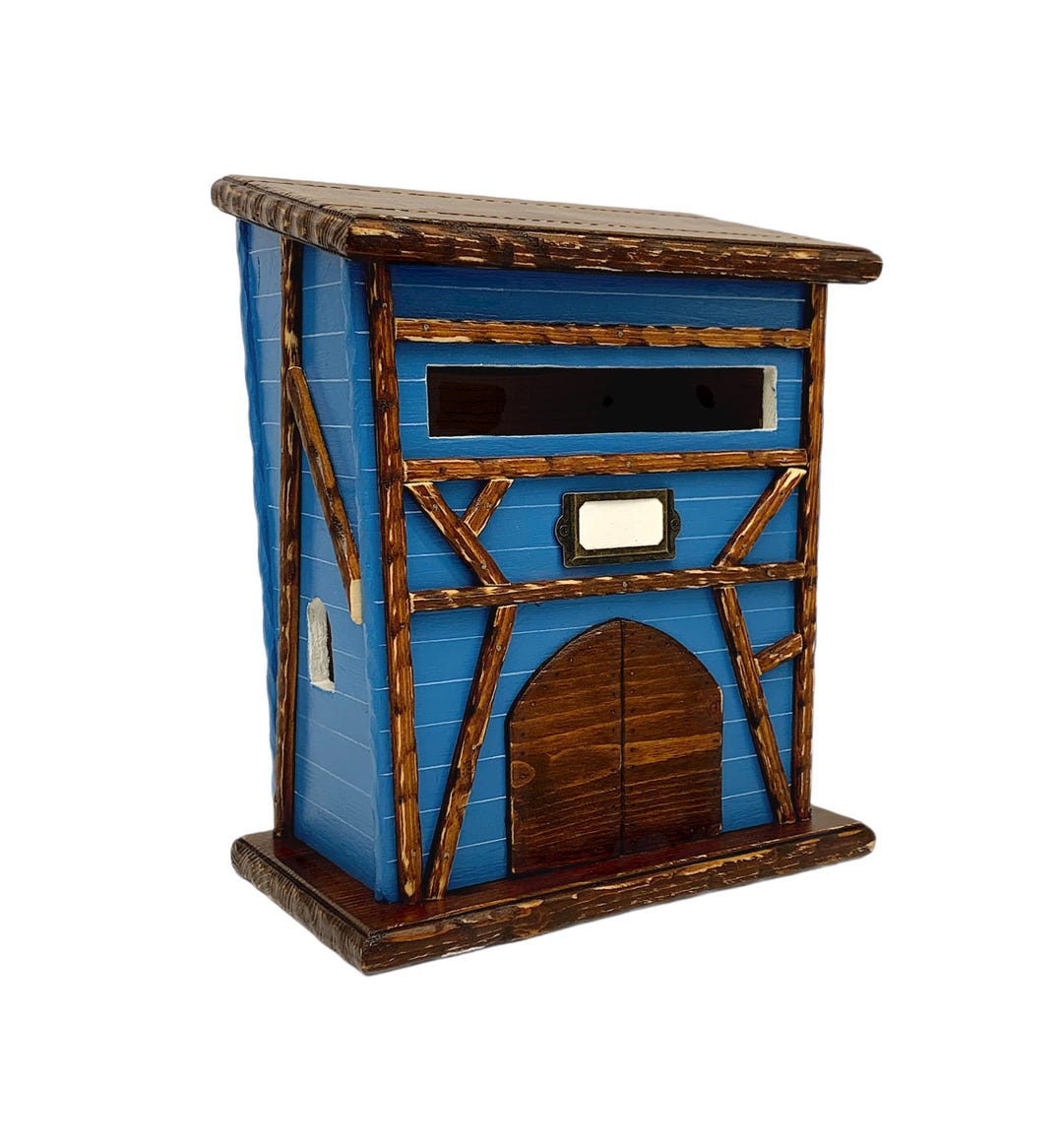 Rustic Wooden Mailbox, Trellis Style Fir Letterbox, Tyrolean Light Blue ...