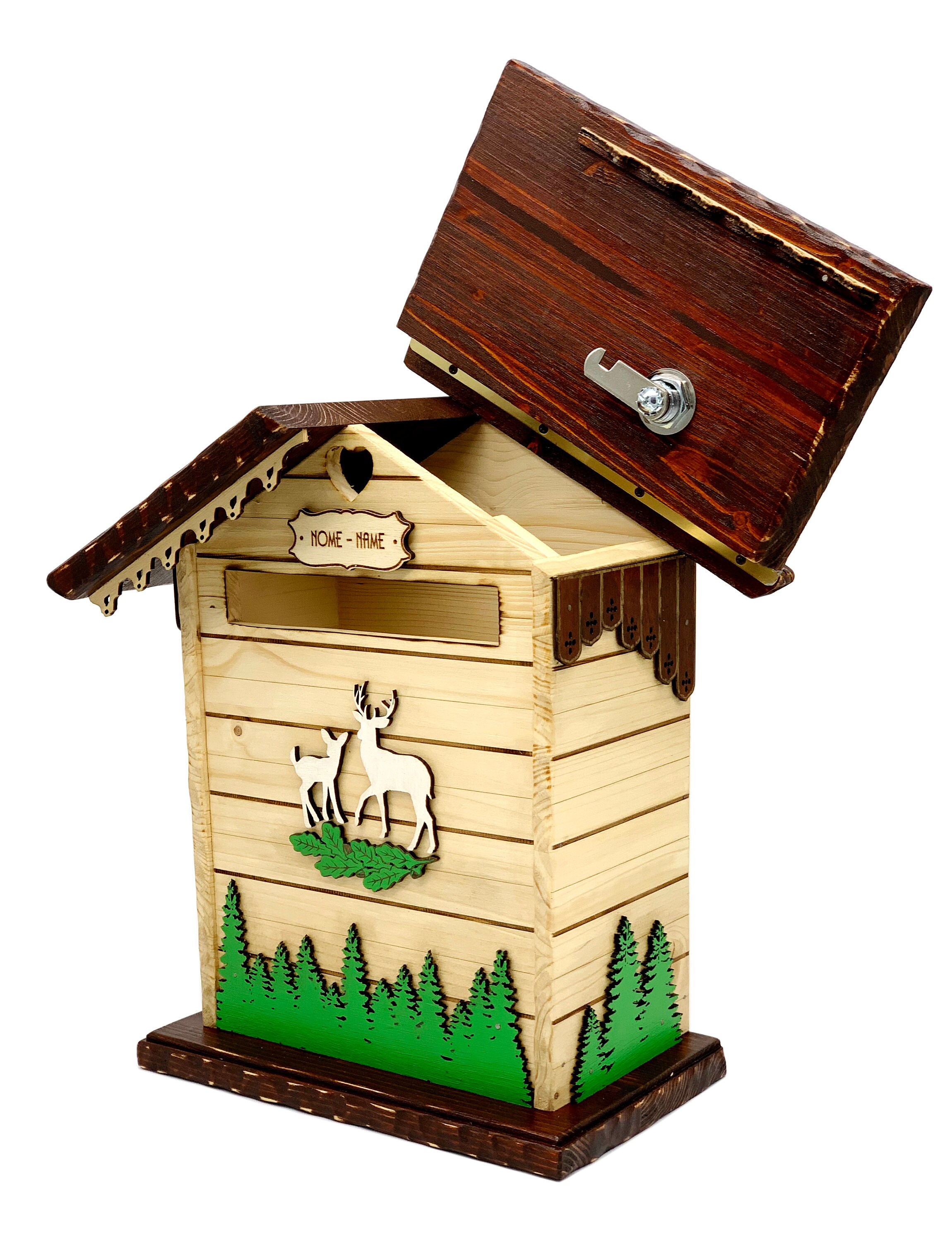 Wooden Mail Box Post, Wooden Mailbox With Deer, Outdoor Mailbox ...