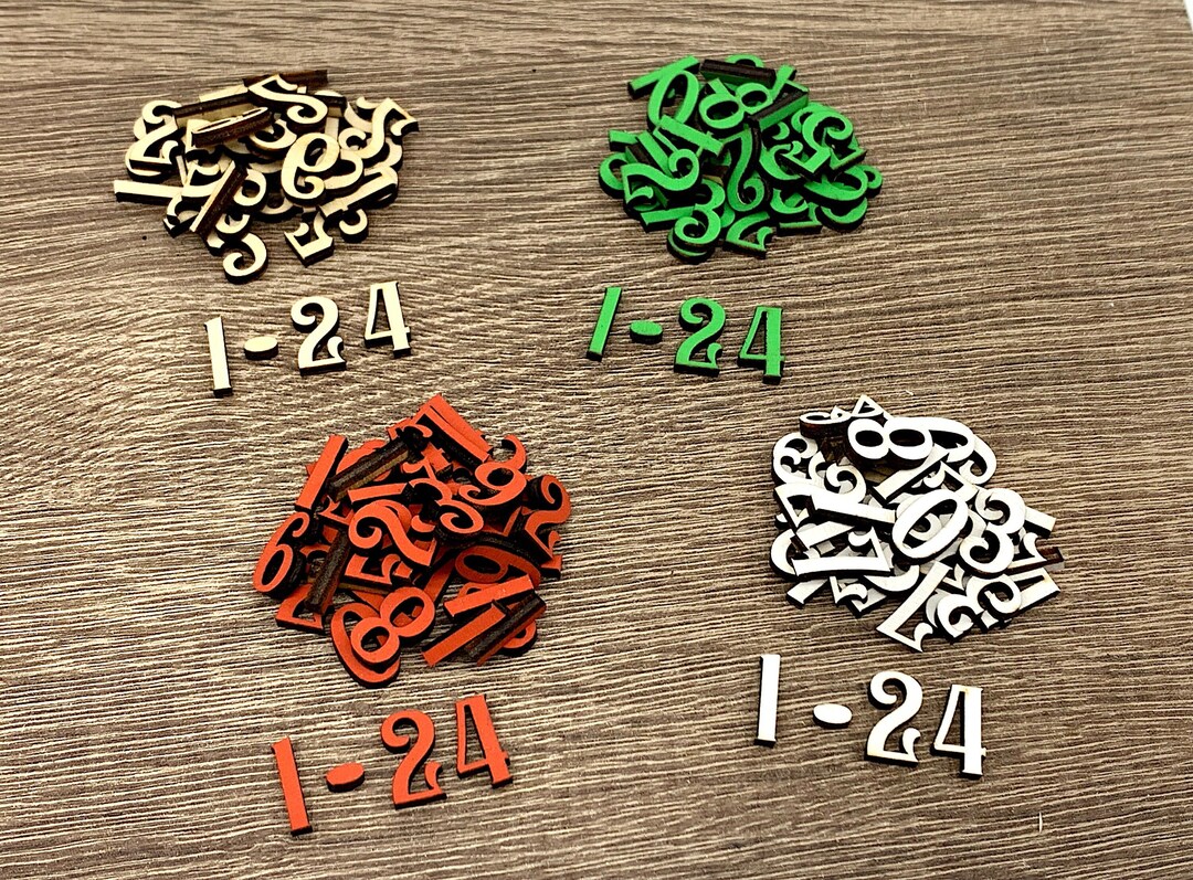 Advent Calendar Wooden Numbers 1 to 24, Set of 39 Pieces of Colorful ...