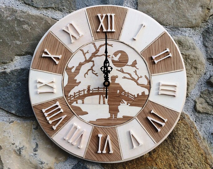 Wooden Wall Clock, Quartz Clock, Samurai, Japanese Style, Japanese ...