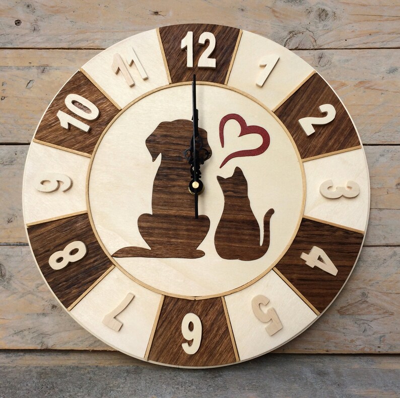 Wooden Cat and Dog Wall Clock Kids Room Clock Pet Clock With | Etsy