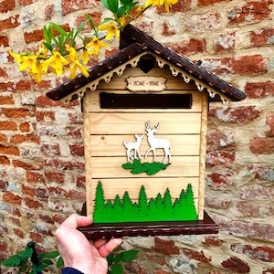 Wooden Mail Box Post, Wooden Mailbox With Deer, Outdoor Mailbox ...