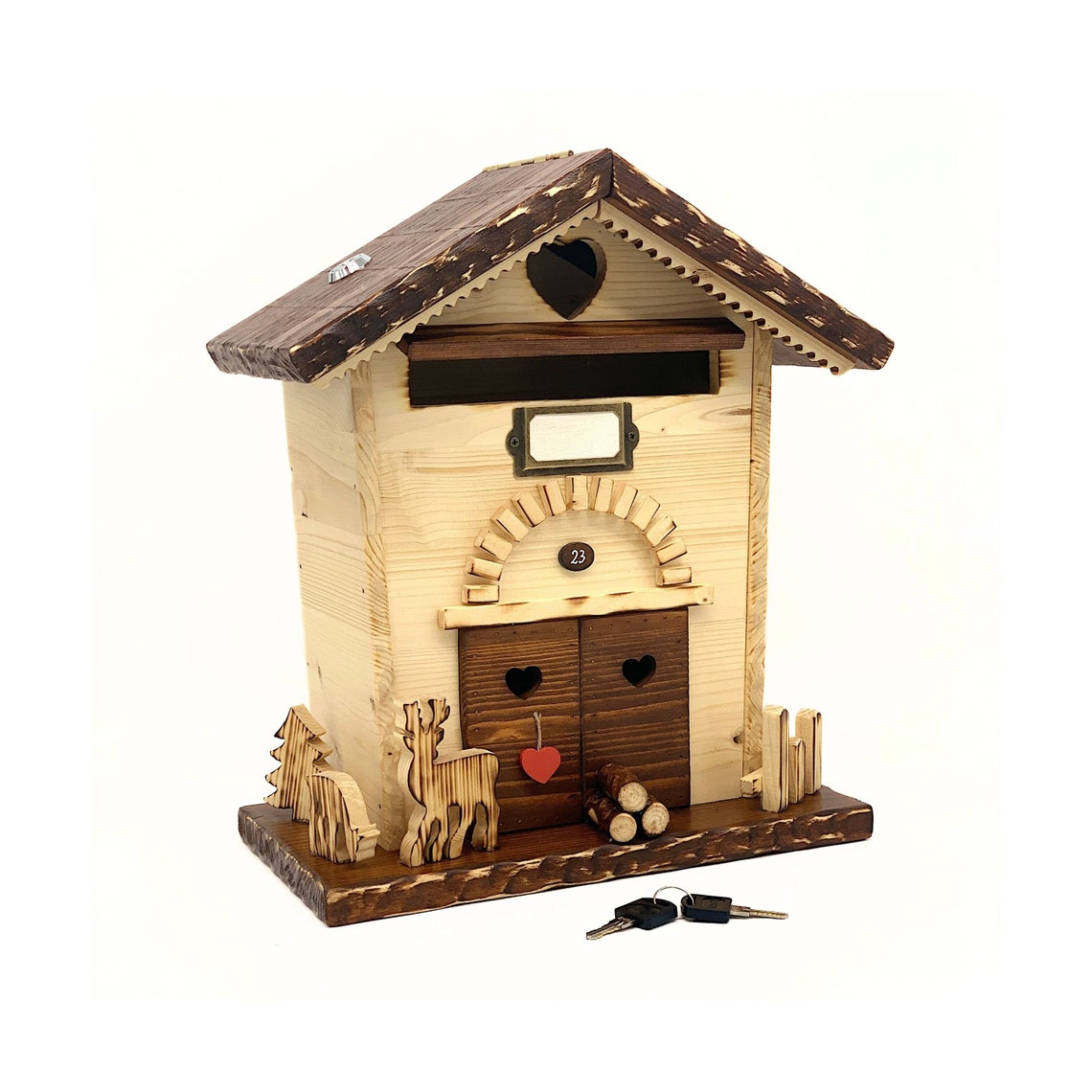Mailbox in Fir Wood Bavarian Style, Wooden Postbox, Letterbox, Wooden ...