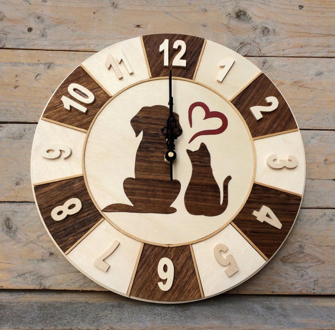 Wooden Cat and Dog Wall Clock Kids Room Clock Pet Clock With - Etsy