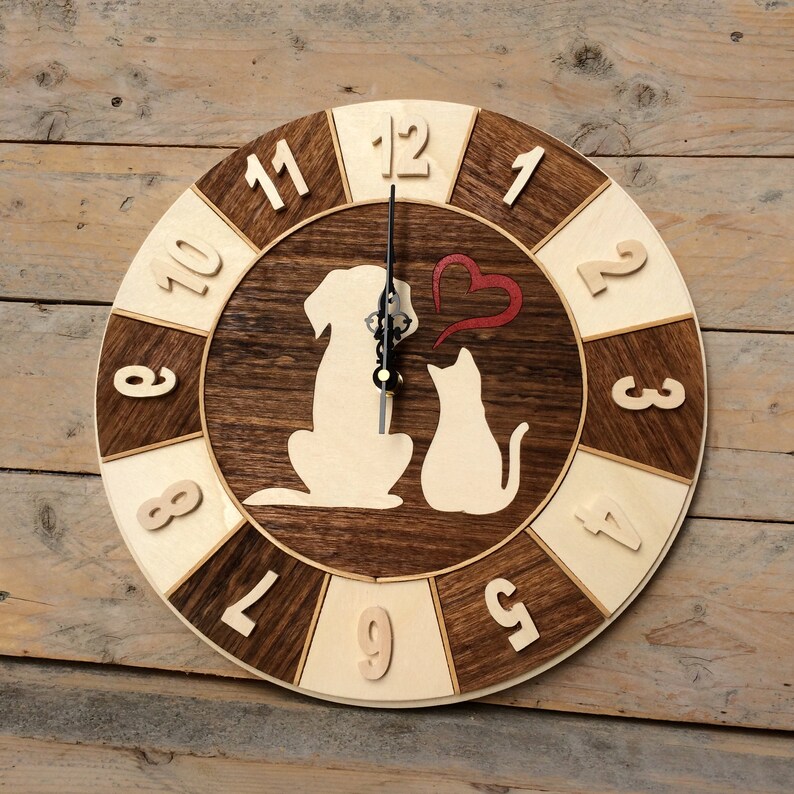 Wooden Cat and Dog Wall Clock Kids Room Clock Pet Clock With | Etsy