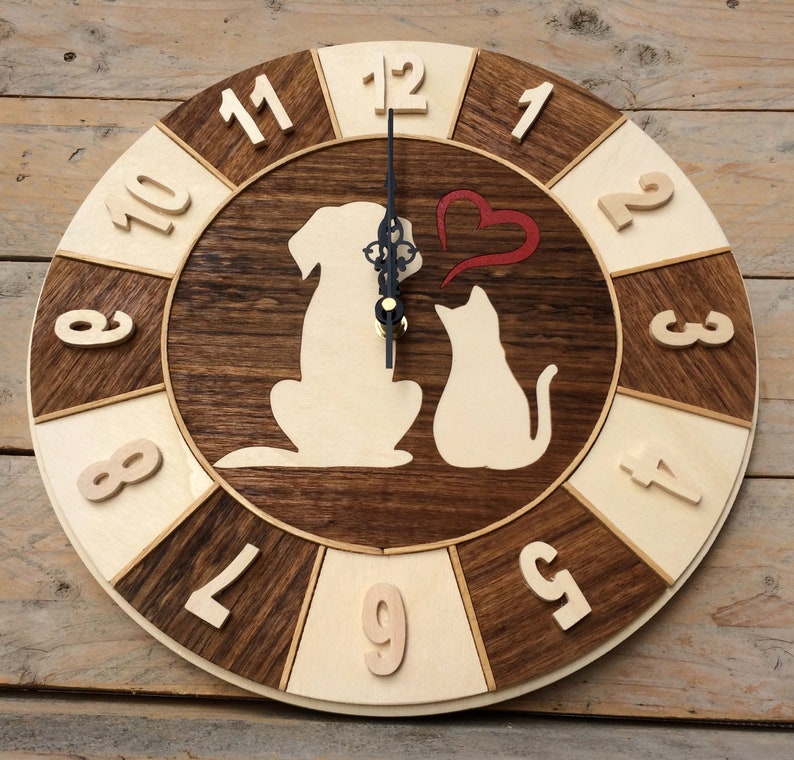 Wooden Cat and Dog Wall Clock Kids Room Clock Pet Clock With | Etsy