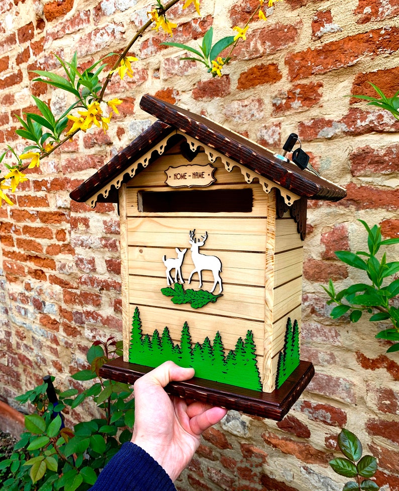 Wooden Mail Box Post, Wooden Mailbox With Deer, Outdoor Mailbox ...