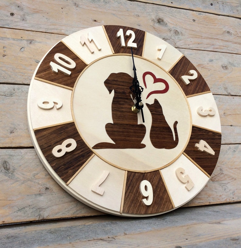 Wooden Cat and Dog Wall Clock Kids Room Clock Pet Clock With | Etsy