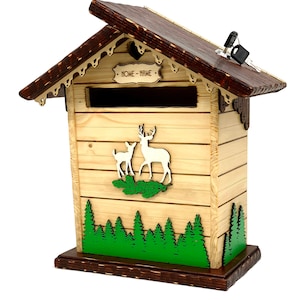 Wooden Mail Box Post, Wooden Mailbox With Deer, Outdoor Mailbox ...