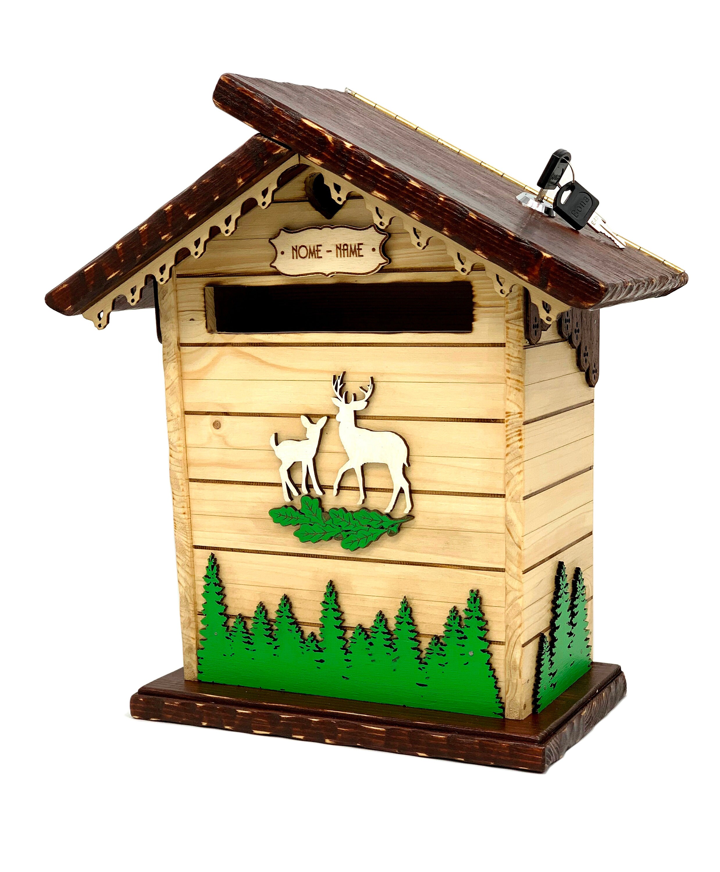 Wooden Mail Box Post, Wooden Mailbox With Deer, Outdoor Mailbox ...