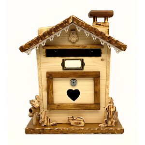 Wooden Mailbox With Dog and Cats, Wood Handmade Mailbox, Letterbox Post ...