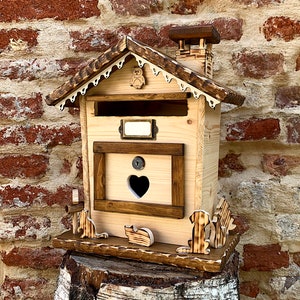Wooden Mailbox With Dog and Cats, Wood Handmade Mailbox, Letterbox Post ...