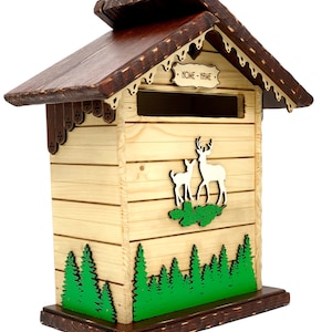 Wooden Mail Box Post, Wooden Mailbox With Deer, Outdoor Mailbox ...